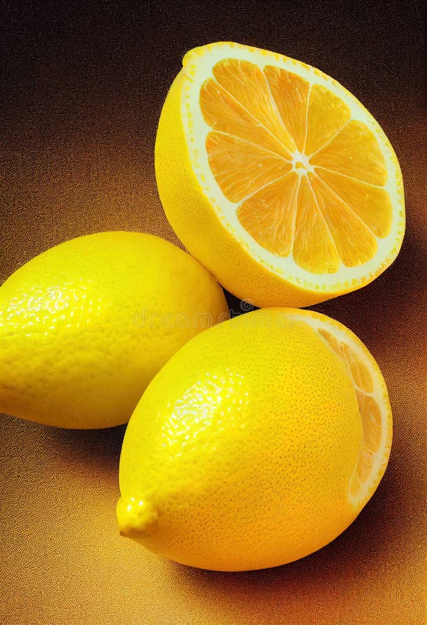 Three Lemons are Sitting on a Table with One Cut in Half and the Other ...