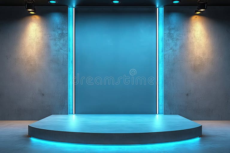A Three-level Stage Illuminated by Blue Lighting and Featuring a ...