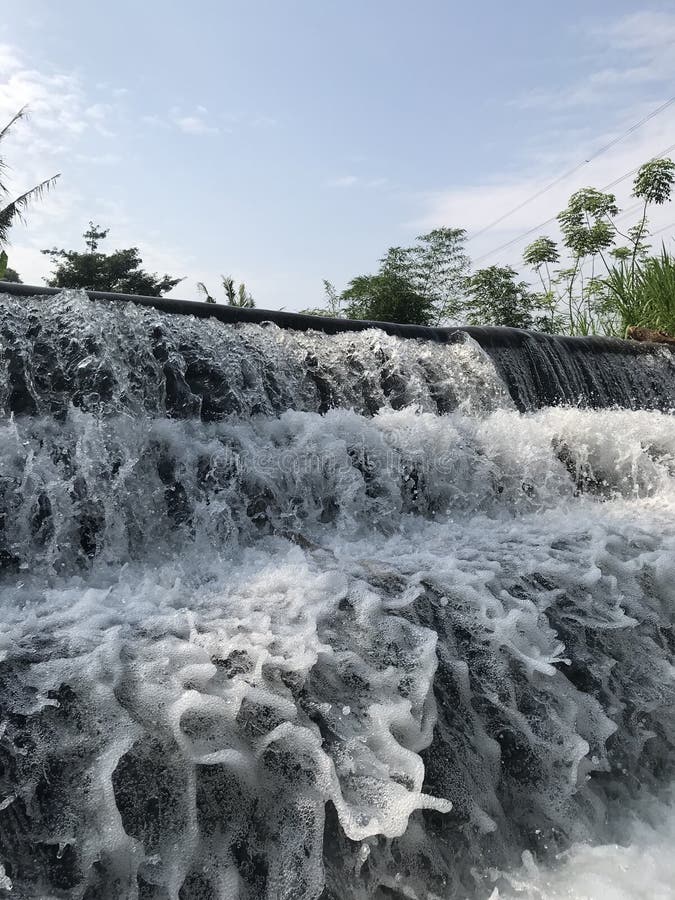 Three-level Waterfall in a Village River Stock Image - Image of ...