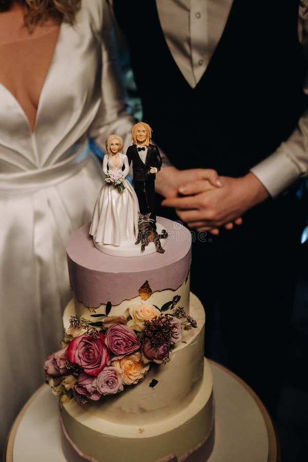 Three-level Wedding Cake with Figures of People on it Stock Image ...