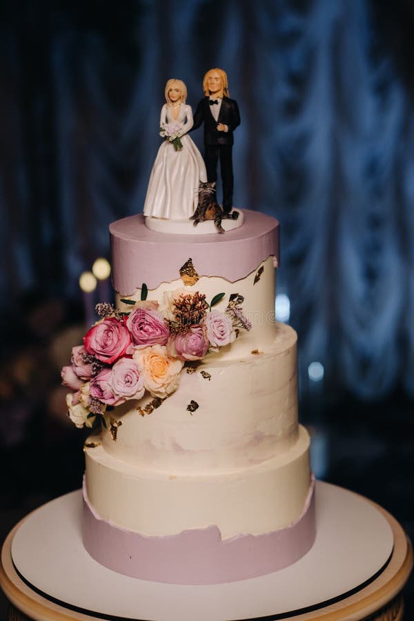 Three-level Wedding Cake with Figures of People on it Stock Image ...