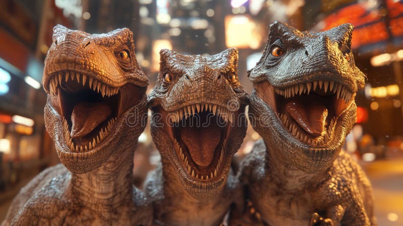 Three Lifelike T-Rex Dinosaurs in a Sci-fi Environment Stock Photo ...