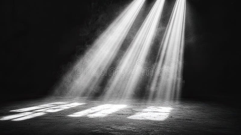 Three Light Beams in Dark Room, Dust Motes Stock Illustration ...