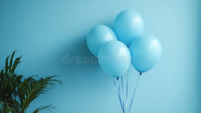 Three Light Blue Balloons Hanging Against a Soft Blue Background during ...