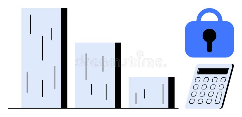 Bar Graph with Lock and Calculator Symbolizing Data Security and ...