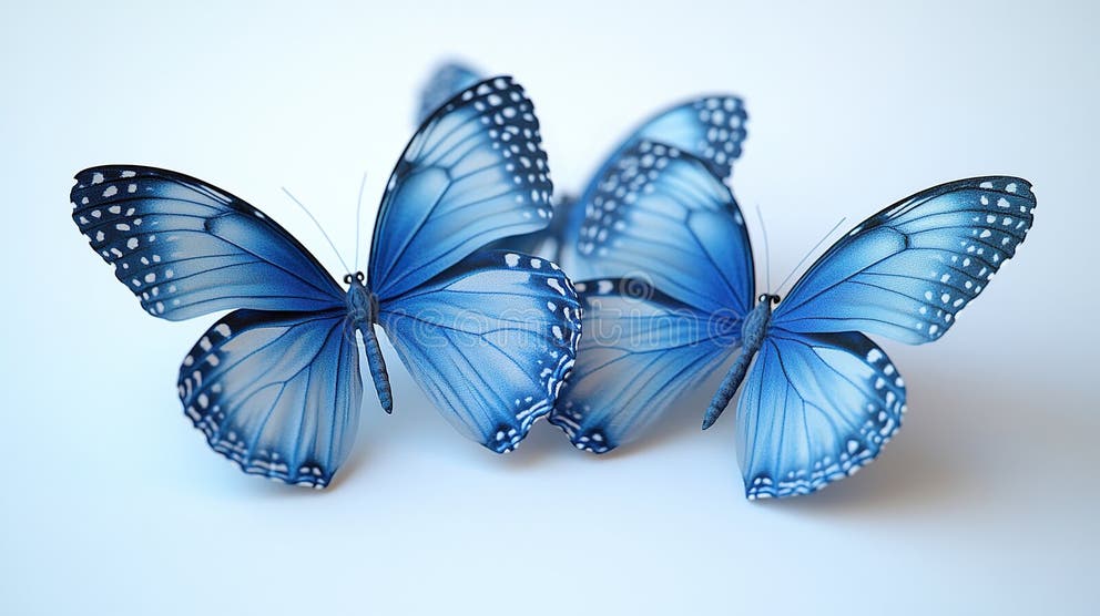 Three Light Blue Butterflies with White Spots on a White Background ...