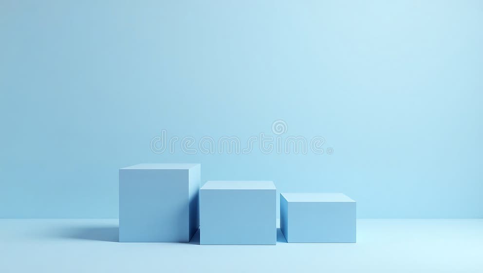 Three Light Blue Cubes Form a Stepped Display Platform Stock ...