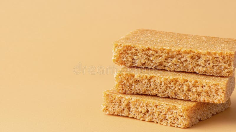 Three Light Brown Rectangular Snacks on Pale Orange Background Stock ...