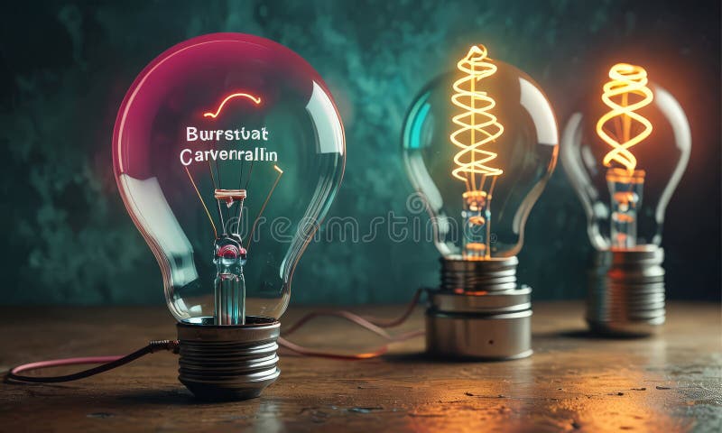 Three Light Bulbs, Each with Unique Design and Color, are Connected by ...