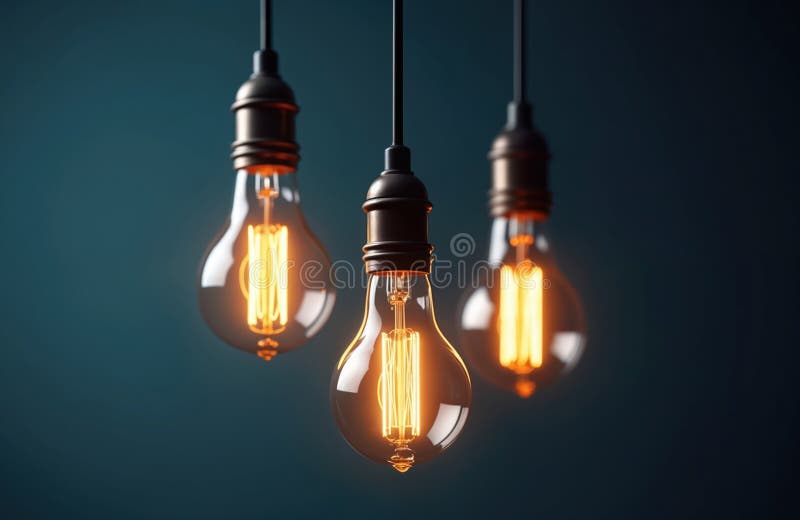 Three Light Bulbs Hang. One Illuminates, Other Two Dim. Vintage Edison ...