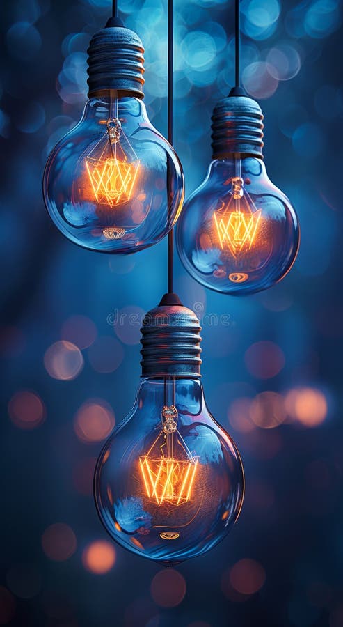 Three Light Bulbs Hanging from a Wire, One of Which is Lit. Stock Image ...