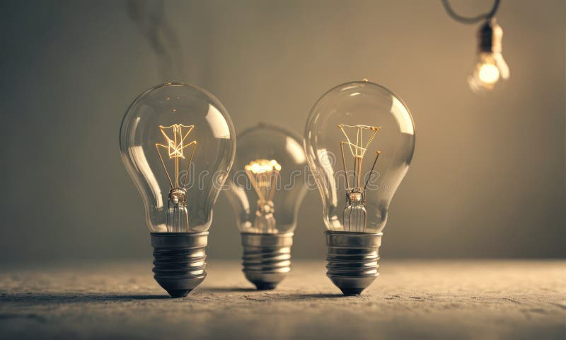 Three Light Bulbs are Lit Up in a Row, with One of Them Glowing ...