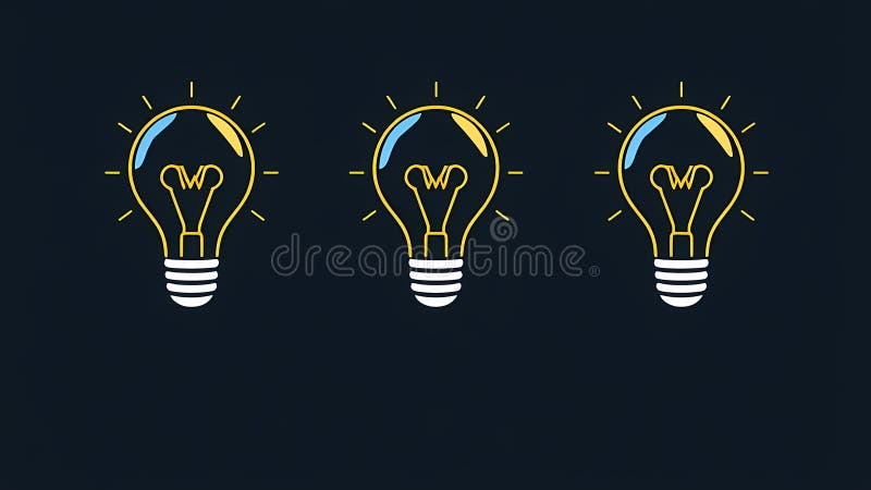Three Light Bulbs Shining Brightly Symbolizing Ideas and Creative ...