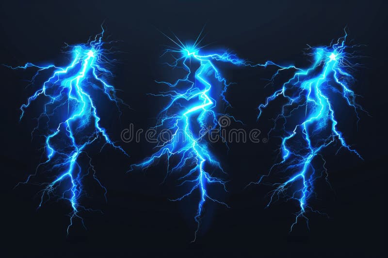 Three Lightning Bolts on a Dark, Mysterious Backdrop Stock Photo ...