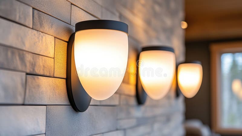 Three Lights on a Brick Wall in Front of Some Windows, AI Stock Photo ...