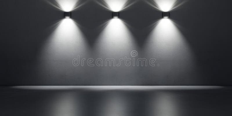 Three Lights Illuminate Empty Grey Room, Creating Minimalist Space ...