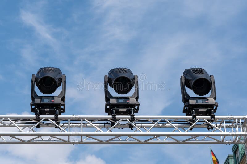 Three Lights are Mounted on a Metal Structure Stock Image - Image of ...