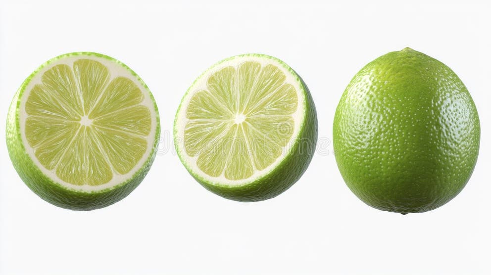 Three Limes: Whole and Halved, on White Background Stock Illustration ...