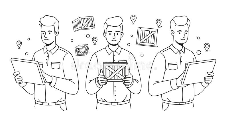 Logistics Management: Men Using Tablets To Track Cargo Shipments Stock ...