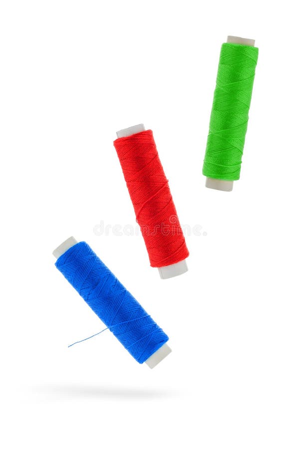 Three Linen Thread Roles Green Red Blue Stock Photo - Image of ...