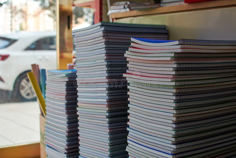 Lines of Folded School Notebooks in the Stationery Store Stock Photo ...