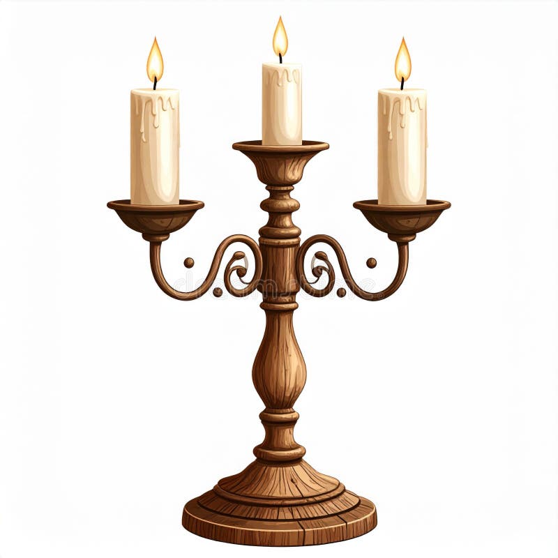Three Lit Candles on Ornate Brown Candlestick Stock Illustration ...