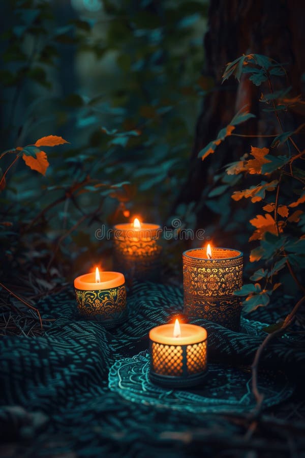 Three Lit Candles Serene Forest Setting Stock Photos - Free & Royalty ...
