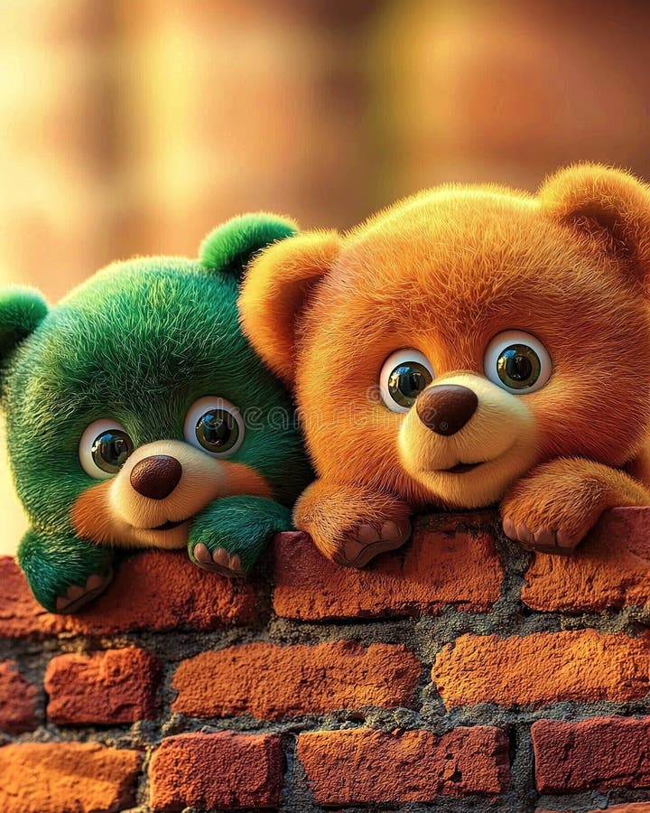Three Little Bears Peeking from Behind the Brick Wall. Ai Generative ...