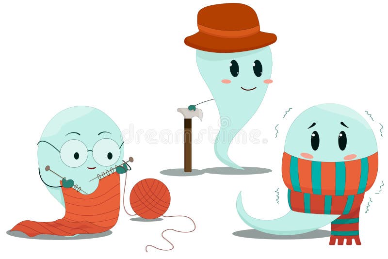 Three Little Blue Halloween Ghosts on a White Background Stock Vector ...