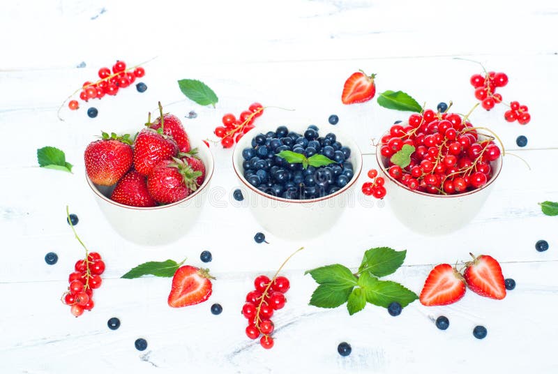 Three Little Bowls with Different Berries Stock Image - Image of food ...