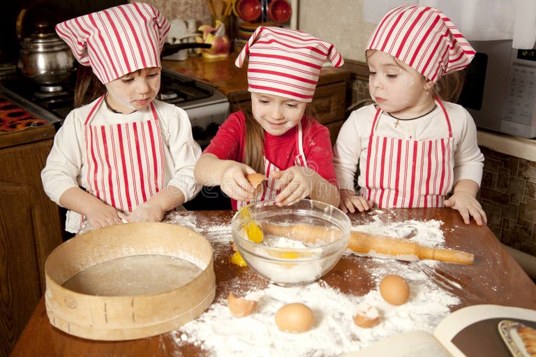 Three Little Chefs in the Kitchen Stock Photo - Image of kitchen ...