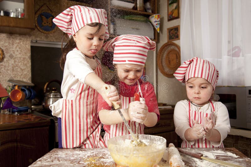 Three Little Chefs in the Kitchen Stock Image - Image of cooking ...
