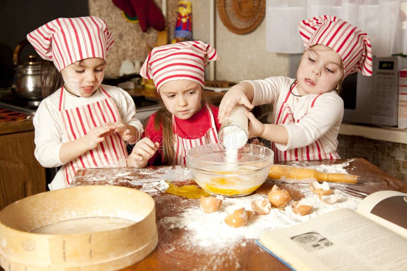 Three Little Chefs in the Kitchen Stock Photo - Image of cheerful, chef ...