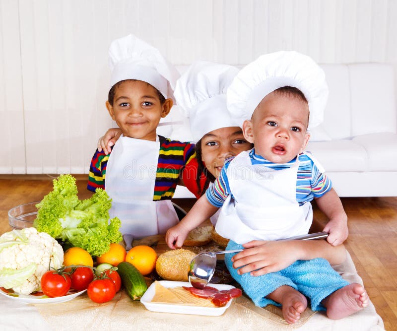 Three little cooks stock photo. Image of food, lettuce - 19432582