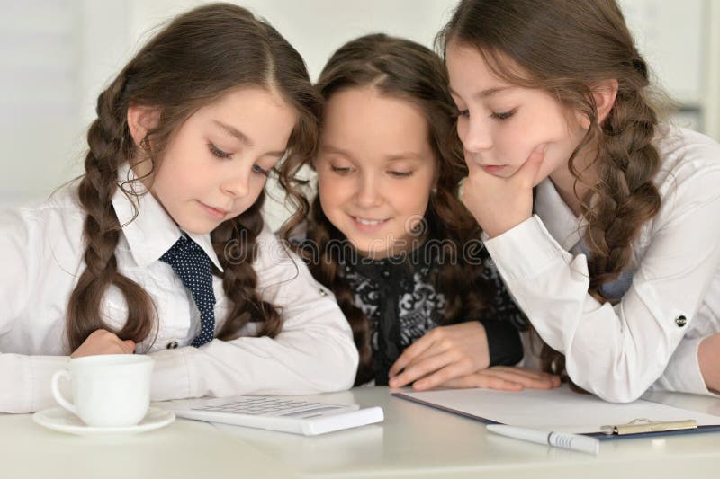 Three Little Girls Making Homework Stock Image - Image of homework ...