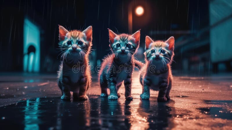 Three Little Kittens are Standing in the Rain. Generative AI Image ...
