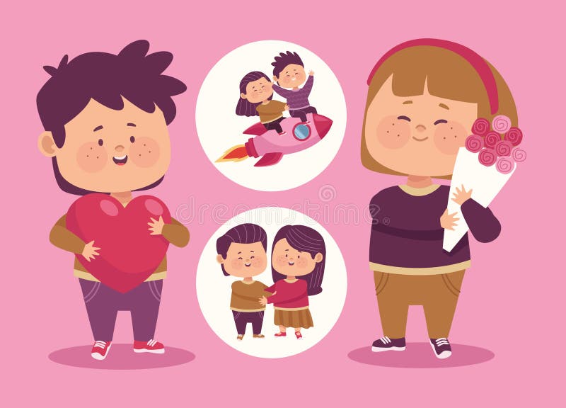 Three Little Lovers Couples Stock Vector - Illustration of romantic ...