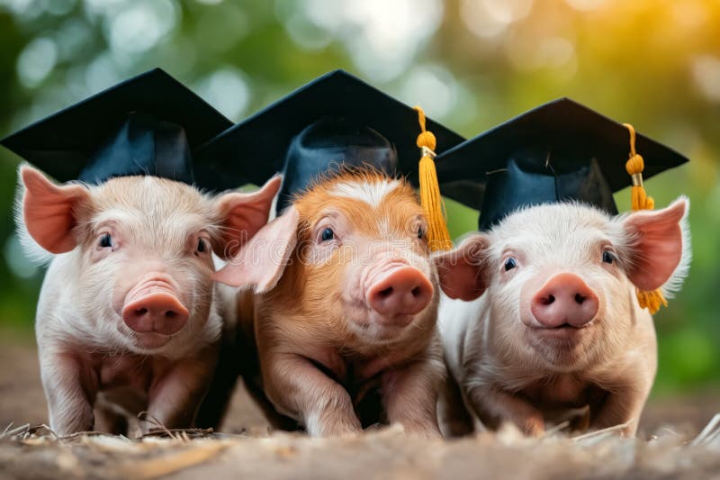 Three Little Pigs Wearing Graduation Hats. Generative AI Stock Photo ...