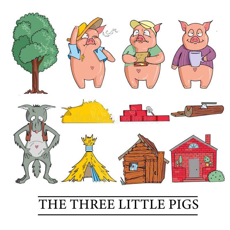 Three Little Pigs on White Background,vector Illustration Stock Vector ...