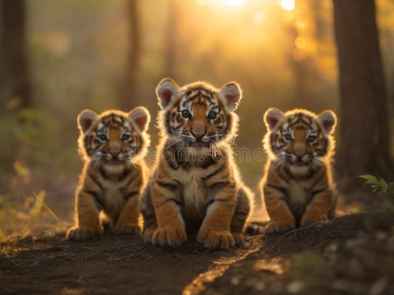 Three little tiger cubs stock illustration. Illustration of dangerous ...