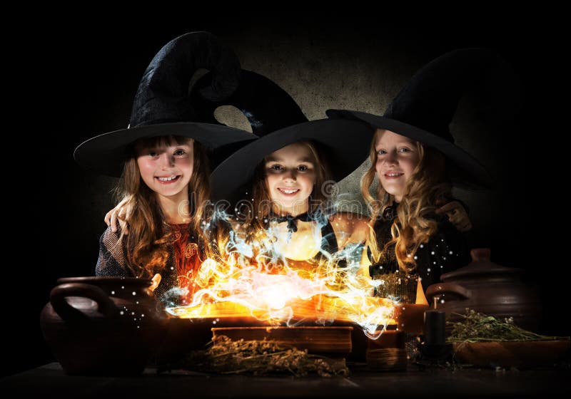 Three little witches stock photo. Image of fancy, book - 198004282