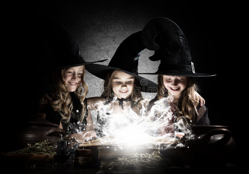 Three little witches stock image. Image of girl, read - 61141581