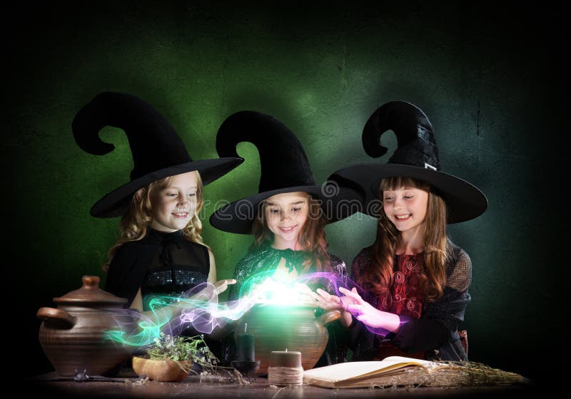 Three little witches stock image. Image of gothic, read - 61655273