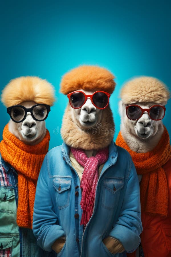 Three Llamas Dressed in Winter Clothes and Sunglasses. Perfect for ...