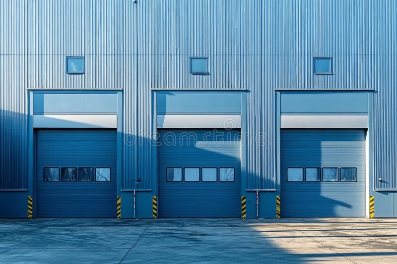 Three Loading Docks with Closed Roller Doors of an Industrial Building ...