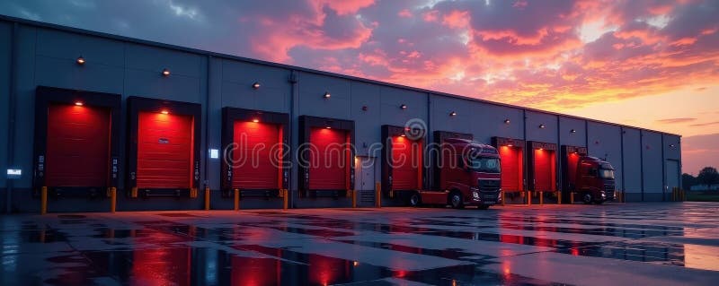 Three Loading Docks, Dusk, Security Barriers Raised , Barrier, Industry ...