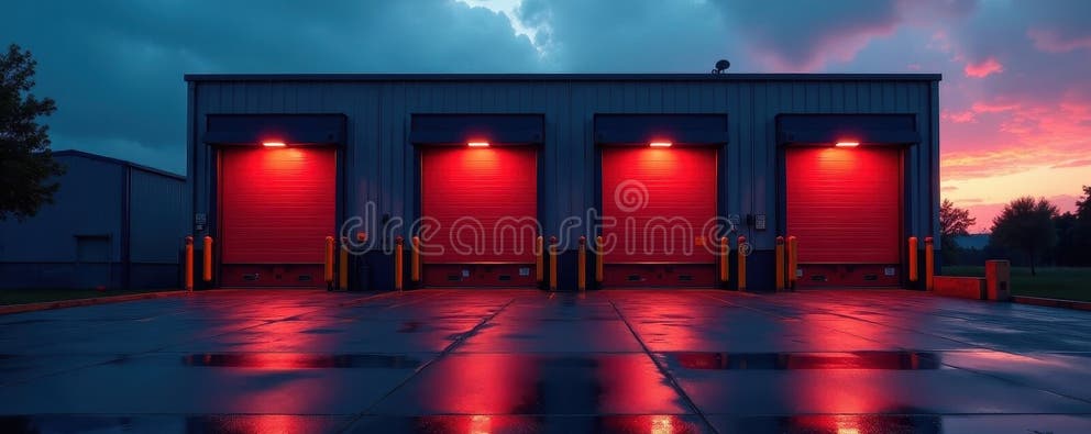 Three Loading Docks Dusk Security Barriers Raised Barrier Loading Dock ...