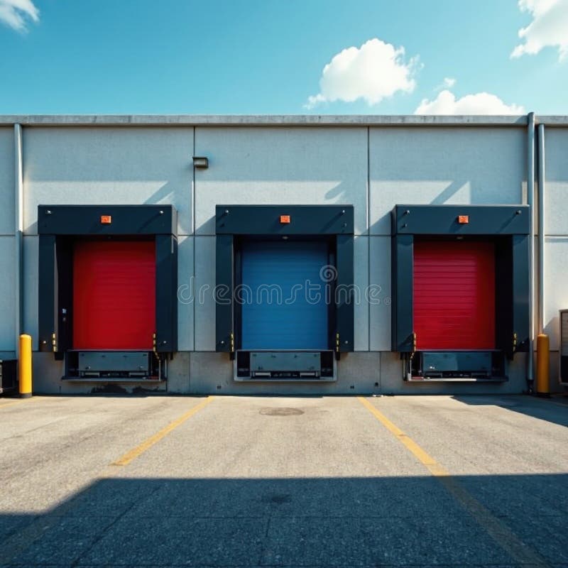 Three Loading Docks, Security Gates Lowered, Fading Light , Freight ...