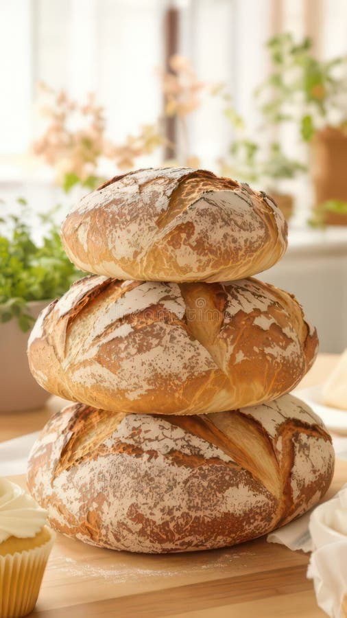 Three Loaves of Bread Stacked on Top of Each Other Stock Image - Image ...