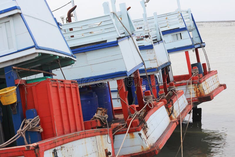Three Local Fishing Boats Dock in the Port Stock Image - Image of ...